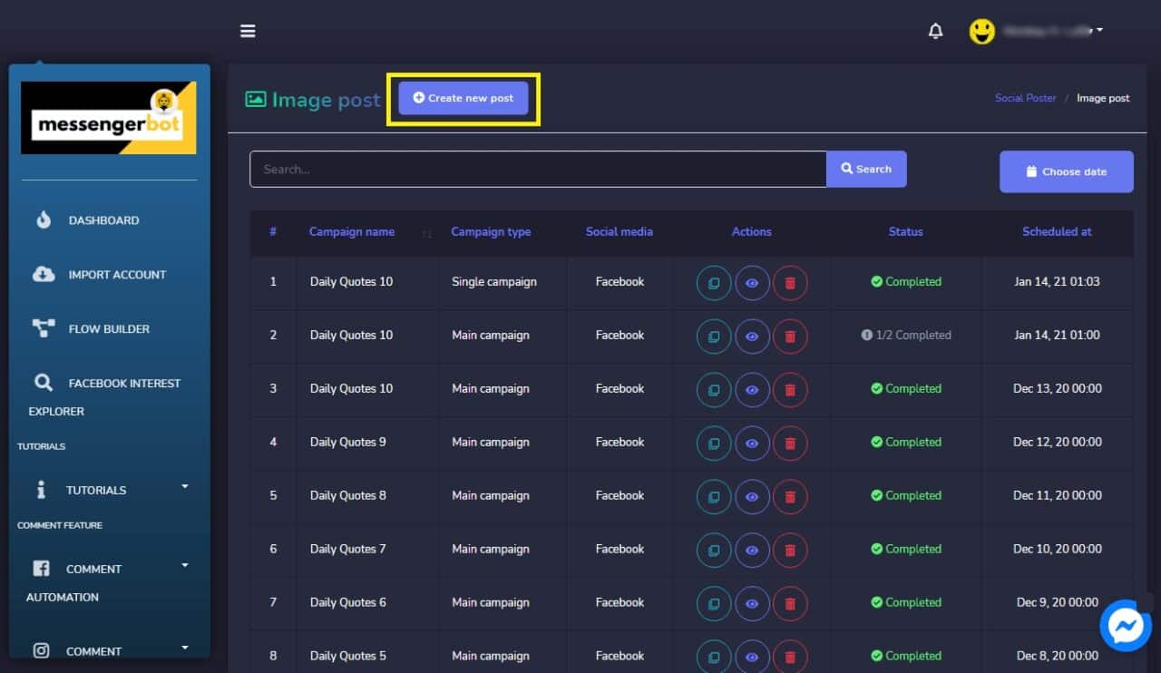 How To Post Campaign with Messenger Bot via Social Posting Features ...