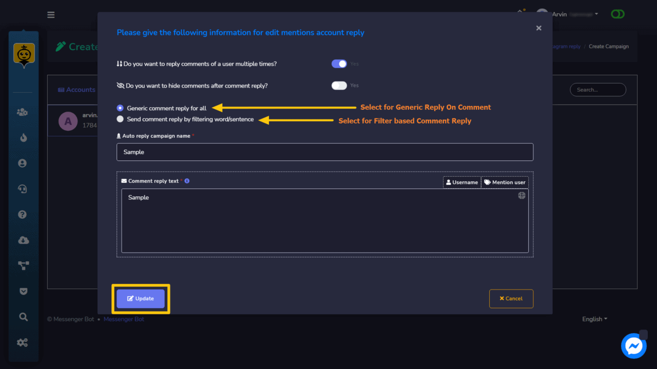 Instagram Auto Comment Reply With Messenger Bot
